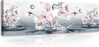 ForWall Leinwand Bilder - Magnolie Blumen Wassertropfen Herz - 145x45 cm Leinwandbilder - Bild auf leinwand - Wandbild XXL groß Wandbilder für Wohnzimmer Schl