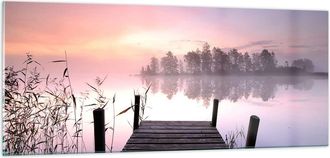 Arttor Panorama Bilder auf Glas 100x40cm Glasbild Morgen Sonnenaufgang Nebel See Groß Wanddeko Bild im Glas Schlafzimmer Küche Wandbilder Dekoration Wohnzimm