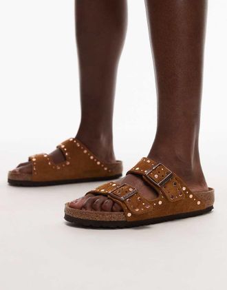 Birkenstock Arizona Rivet - Sandalen aus Wildleder in Nerzbraun-Orange