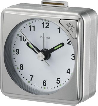 Hama analoger Wecker inkl. Batterie (batteriebetriebener Reisewecker mit schneller werdendem Alarm und Schlummerfunktion, Wecker mit Licht, fluoreszierende
