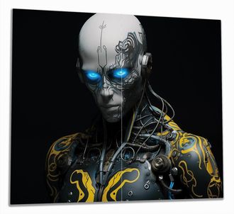 Wallario Herdabdeckplatte/Spritzschutz aus Glas, 2-teilig, 60x52cm mit 8mm hohen Füßen, für Ceran- und Induktionsherde, Cyber-Wächter