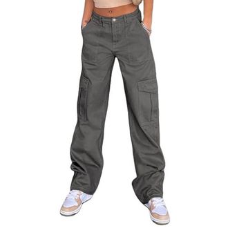 Generic Pantalon cargo pour femme, taille haute, extensible, jambes larges, baggy plusieurs poches, coupe décontractée, jambe droite et large, pantalon Y2K, g