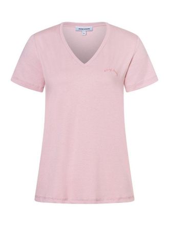 More & More Kurzarmshirt stretchiges V-Neck- Shirt, Schriftstickerei
