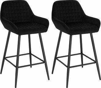 Woltu Woltu - Lot de 2 Tabourets de bar Chaise de Bar avec Accoudoirs, Design Chaise Haute pour Bar, Si&egrave;ge en Velours, Cadre en m&eacute;tal, Noir