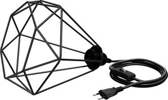 LEDs Com Käfig-Leuchte groß, Textilkabel LEKA schwarz, Stecker, Schalter und E27 Fassung, 3 m