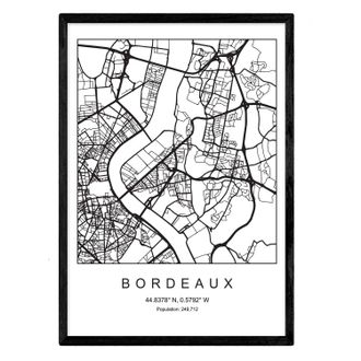Nacnic Blade Bordeaux Stadtkarte nordischen Stil schwarz und wei&szlig;. A3 Gr&ouml;&szlig;e Plakat Das bedruckte Papier Keine 250 gr. Gem&auml;lde, Drucke und Poster f&uuml;r Wohnzimm