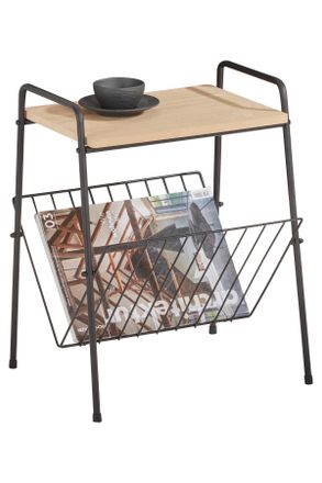 Xora Beistelltisch, Natur, Schwarz, Metall, Paulownia, furniert, rechteckig, Rundrohr, 32x46x36 cm, Stauraum, Wohnzimmer, Wohnzimmertische, Beistelltische,