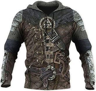 Keephen Hommes Viking Hoodies3D Print Viking Ragnar Viking Warrior Mode Loose Long Manches Sweatshirt Pullover Jacket Viking Cosplay Costume