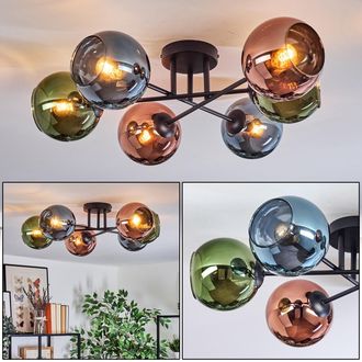 HOFSTEIN Deckenleuchte Koyoto, 6-flammige Deckenlampe aus Metall/Glas in Schwarz/Blau/Gr&uuml;n/Kupfer, moderne Leuchte im Retro/Vintage-Design (Schirme 15 cm), E14