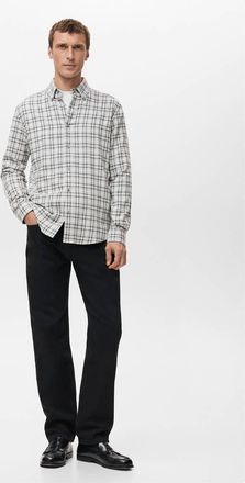 Mango Chemise 100 % coton flanelle carreaux gris chin&eacute; clair - Homme - XXL - MANGO MAN