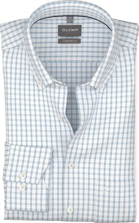 Olymp Herren Oberhemd Langarm 101584,Gitter Karo,Comfort Fit 96,Button-Down-Kragen,bleu 11,48