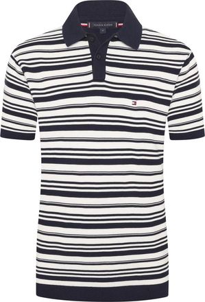 Tommy Hilfiger Leichtes Strick-Poloshirt mit Streifen und kleiner Flag-Stickerei in