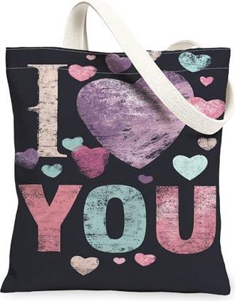 Generic Sacs fourre-tout en toile &agrave; motif coeur, design romantique damour, sacs d&eacute;picerie l&eacute;gers et r&eacute;utilisables, &eacute;l&eacute;gants vintage, lavables &agrave; l&eacute;paule S, noi