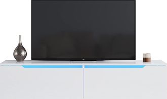 Sonni Lowboard, TV Board Wei&szlig; Hochglanz h&auml;ngend, 160x35x30cm TV Schank mit LED-Beleuchtung(12 Farben k&ouml;nnen eingestellt werden), Fernseherschank, Fernsehtis