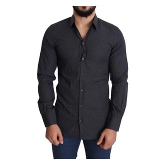 Dolce & Gabbana Schwarz gemustertes Baumwollhemd - - Shirts - Herren - Schwarzk - S
