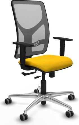 Piqueras y Crespo Stuhl mit leisen Rollen, 1D-Arme, h&ouml;henverstellbare Lendenwirbelst&uuml;tze, ausgestattet mit Syncro/Traslack und Schneideschaum, Grau/Gelb