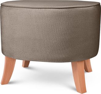 MG Design Ovaler Samt-Hocker 52 x 62 cm in Braun mit Holzbeinen - Gepolsterter Fu&szlig;hocker f&uuml;r Wohnzimmer oder Schlafzimmer