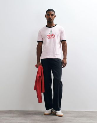 HUF T-Shirt mit Ringeln und Kirschen in Altrosa