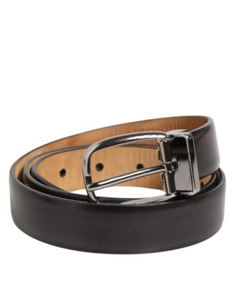 Dolce & Gabbana Mens Black Classic Leather Silver-Tone Buckle Belt 100lf