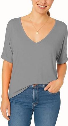 Re Tech UK T-Shirt Oversize - pour Femme - col en V/Manches retrouss&eacute;es/Coupe Chauve-Souris - Style Casual - Tailles EU 36-54 - Gris Clair - XXXL EU 52-54
