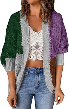 Generic Vestes pour femmes 2026 Mode &agrave; manches longues Colorblock Contraste Cardigan d&eacute;contract&eacute; l&eacute;ger en tricot doux, Vert, M