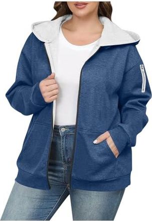Generic Veste polaire confortable pour femme - Sweat à capuche zippé à manches longues - Grande taille - Avec poche - Vêtement dextérieur pelucheux pour lhive