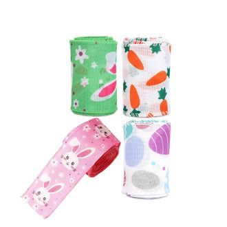 Generic Fr&uuml;hlingsband mit Drahtrand, 4-Teiliges Dekoratives -Bastelzubeh&ouml;r | Kabelgebundene Stoffbandrollen, f&uuml;r Zuhause, Schule, Bauernhaus, Wohnung, Terrass