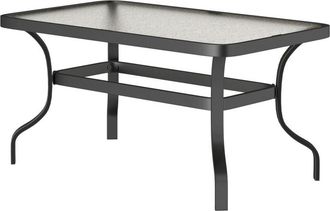 OUTSUNNY Table basse de jardin rectangulaire dim. 95 x 55 x 46 cm m&eacute;tal noir plateau verre tremp&eacute; textur&eacute;