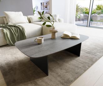 DELIFE Couchtisch Edge Boot 120x70 cm Keramik Beton Grau Salto Metall Schwarz, Couchtische