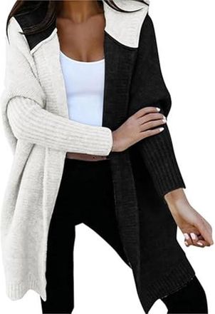 Generic Tenue dautomne 2025 pour femmes, tenue ouverte sur le devant, manches longues à capuche, cardigan en tricot, manteau dautomne décontracté avec bloc de