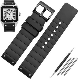 Generic LXGGUC 23 mm Uhrenarmband für Santos Sandoz 100, Silikonkautschuk, Herren und Damen, Schwarz