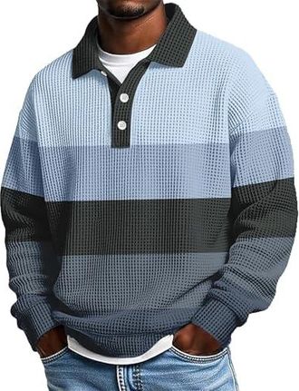 Generic Polo basique frais et respirant pour homme, coupe classique, boutonn&eacute;e, l&eacute;ger, extensible, t-shirts dext&eacute;rieur, bleu clair, XXL