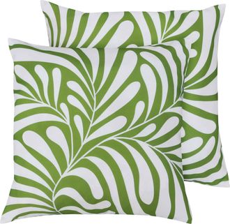 Oviala 2 quadratische Kissen, Polyester, 45 x 45 x 8 cm, Wei&szlig; und Olivgr&uuml;n