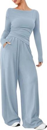 Generic Tenue 2 pièces pour femme - Tenue décontractée pour femme - Survêtement de couleur unie - Ensemble complet de vêtements de détente ultra doux - Survêt