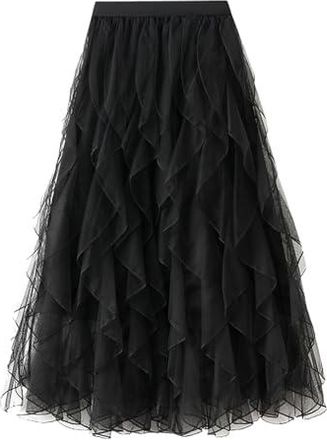 Generic Jupe longue en tulle pour femme - Jupe midi - Taille haute - Jupe pliss&eacute;e - Jupe en maille - Patchwork - Tutu asym&eacute;trique - Jupe de loisirs pour femme