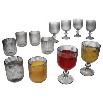 MamboCat Agata 12-teiliges Gl&auml;ser-Set Grau I 6X Weingl&auml;ser 240 ml & 6X Wassergl&auml;ser 250 ml I stilvolle & stabile Gl&auml;ser f&uuml;r Rot- & Wei&szlig;wein, Wasser, Saft & meh