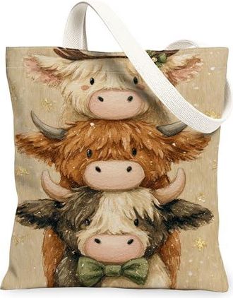 Generic Sac fourre-tout vintage en toile avec imprim&eacute; animal de la ferme, sacs de courses r&eacute;utilisables, l&eacute;gers et lavables avec bandouli&egrave;re, beige, 13x15 Inc