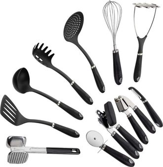 Stanley Rogers Küchenhelfer-Set, Kochbesteck und Küchenwerkzeuge mit ergonomischem Premium-Softtouchgriff, hochwertiges Kochutensilien-Set (Farbe: Silber/Schwarz), M