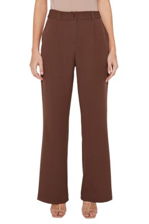 Trendyol Trendyol Damen Dunkelbraun hoher Taille mit breiter Bein gefaltes Gewebelhose TwoAW21Pl0076, Dunkelbraun 38