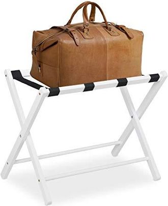 Relaxdays Kofferständer klappbar, Holz Gepäckablage, HBT: 54,5 x 66 x 44 cm, Kofferhocker für Hotel & Zuhause, weiß, 10029974_49