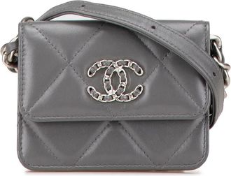 Chanel porte-monnaie 19 Flap à bride en chaîne (2021-2024) - Gris