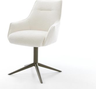 DELIFE Drehstuhl Alja-Flex mit Armlehnen Boucl&eacute; Soft Beige Fu&szlig;kreuz Effektfinish Titan 360&deg; drehbar Wippfunktion Taschenfederkern, Esszimmerst&uuml;hle