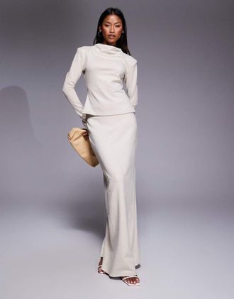 Daska Jupe longue densemble en imitation daim - Cr&egrave;me-Blanc