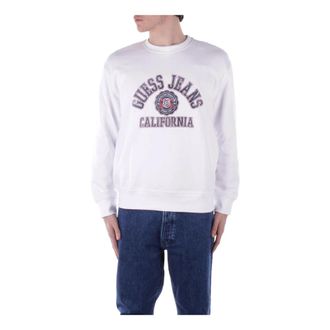 Guess Homme, Sweatshirts et sweats à capuche, Blanc, Taille: L Pull Blanc avec Logo Frontal