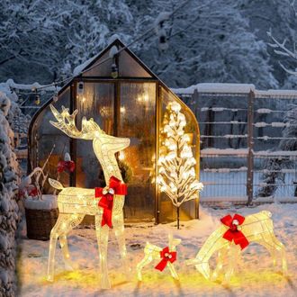 Costway 3-teilige LED Rentier Familie, Weihnachtsdeko, beleuchtetes Rentier Weihnachtsfigur mit 230 LED-Lichtern, Weihnachtsbeleuchtung
