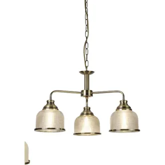 Searchlight Suspension bistro ii 3L m&eacute;tal Laiton antique, verre prismatique style Holophane E27 max 3x60w Diam 56cm