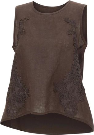 Maurizio Femme, Tops, Brun, Taille: 36 FR Blouse Brod&eacute;