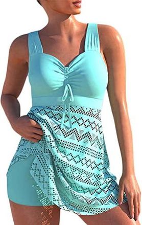 Minetom Maillot de Bain 2 Pièces Femme Tankini Ensembles Maillots Bikini Set Dentelle Plage sans Manches Haut et Short A Bleu M