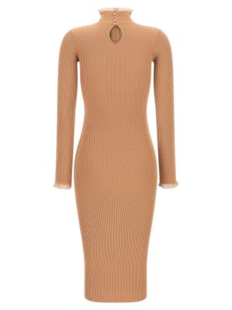 Elisabetta Franchi Ribbed Knit Mock Neck Dress - Beige