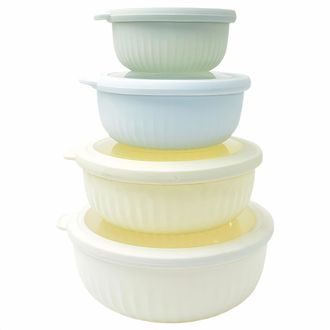 DonDon Frischhaltedosen mit Deckel, 4 Stück Kunststoff Kochen Aufbewahrung Rührschüssel Set Nesting Luftdicht Mahlzeit Rund Set für Kühlschrank Gefrierschran